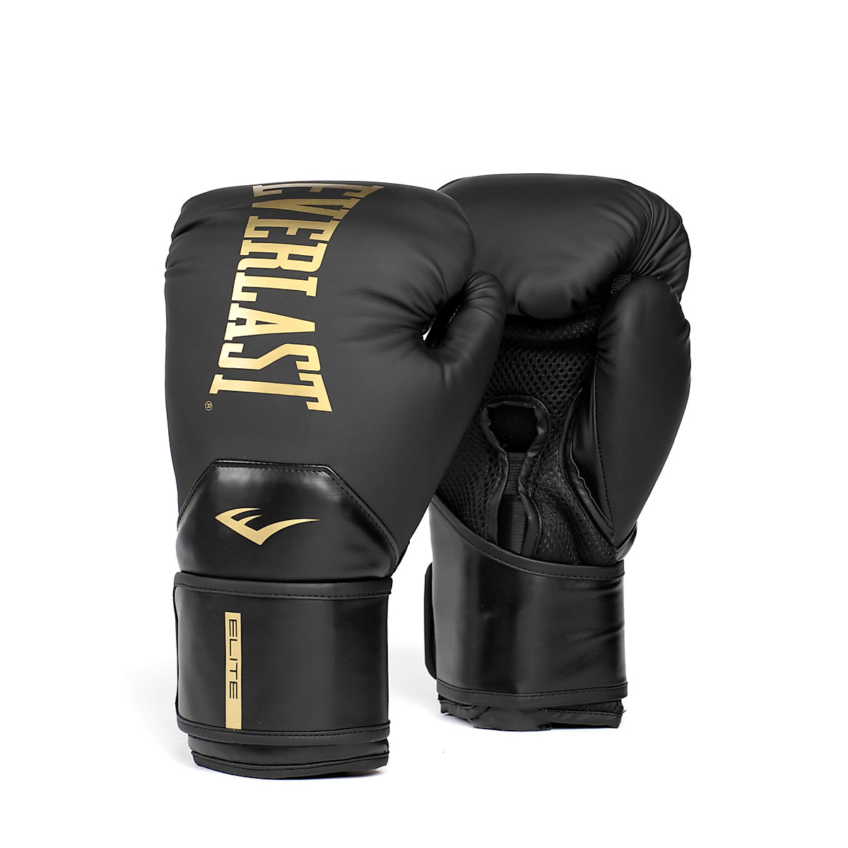 Everlast Elite 2 Boxing Gloves, Pro Training Gloves for Men and Women, Secure Fit Hook and Loop Closure & Ventilation, Heavy Bag & Speedbag Training (16 oz, Black/Gold)