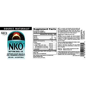 Source Naturals NKO Neptune Krill Oil, Supports Heart Health & Cell Membrane Integrity* 500 Mg - 60 Softgels