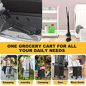 Realife Foldable Shopping Cart with Liner, Portable Utility Cart with Wheels for Grocery and Heavy Duty, 120lbs, Black