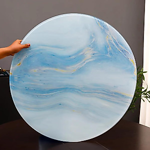 MegLob Marble Pattern Lazy Susan Turnable, Tempered Glass Lazy Susan Turnable for Dining Table, Hotel Serving Rotating Tray, 8Mm Thickness, Easy to Share Food,⌀78cm/30.7"