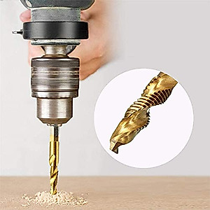 Bestgle 6 Packs Hex Shank Titanium Coated Countersink Tap Drill Bit Set, HSS Screw Thread Metric Combination Tap Drill, M3-M10