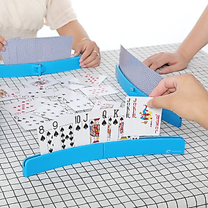 4 Pack Cards Holder for Playing Cards, 13.3" Plastic Tray Rack Organizer for Kids, Seniors, Little Hands, Arthritis, Hands Free Playing Cards Holder Ideal for Bridge Canasta Strategy Card Playing-Blue