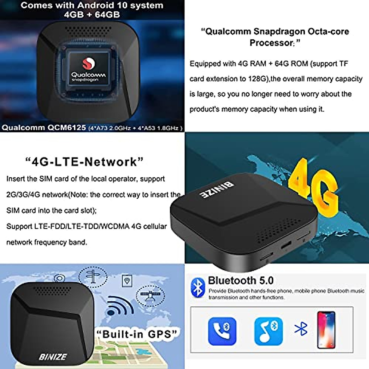 Binize Android 12 Multimedia Video Box Support Wireless Carplay&Android Auto, Carplay AI Box Carplay Streaming Support YouTube,Netflix