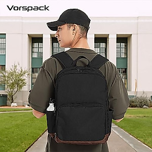 Vorspack Backpack for Women Men - Lightweight Bookbag with Padded Slot for Work College Travel - Black