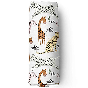 Aenne Baby Muslin Swaddle Blanket for Boys & Girls, Infant Toddler Quilt, Luxurious Wrap, Soft and Silky Stroller & Nursing Cover, Safari Animals Giraffe Cheetah Lion Blankie, Large 47"x 47", 1 Pack