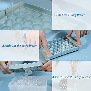Idosf Round Ice Cube Tray with Lid & Bin for Mini Fridge, Space-Saving Ice Trays for Freezer, 66 x 0.8IN Sphere Ice Cube Mold Making, 2 Pack Circle Ice Makers with Ice Buckets & Scoop
