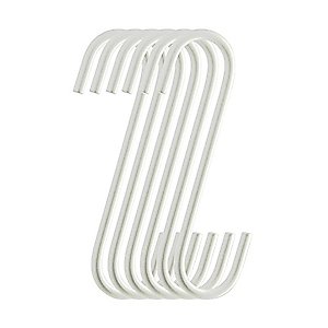 RuiLing 6-Pack 6Inch White Metal Hanging S Hooks - S Shaped Hook Heavy-Duty S Hooks, for Kitchenware, Pots, Utensils, Plants, Towels, Gardening Tools, Clothes