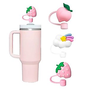 SEEZIZI 3 pcs Pink Straw Covers Cap Toppers Compatible with Stanley 30&40 oz Tumbler Cups,Reusable Cute Silicone Straw Tips Lids Protectors for 0.4 in/10mm Stanley Cups Straws Accessories