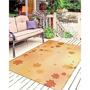 Thanksgiving Outdoor Rug, Large Floor Mat Day Dreamlike Maple Leaf Non Slip Area Rug Rubber Backing Quick Dry Clearance Carpet for Camping Rugs, Patio, Garden, Lawn, Deck, Porch, 6' x 9'