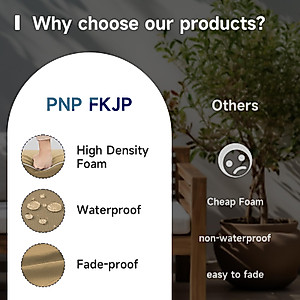 PNP FKJP Outdoor Bench Cushion 48" x 18" x 3", Waterproof Patio Furniture Cushions,Outdoor Porch Swing Cushion,Khaki (Cushion + Cover)