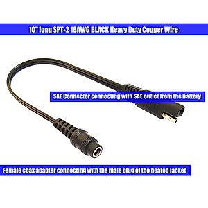 MOTOPOWER MP69006 10" SAE to Coax Female Adapter Cable SAE to DC Coax Motorcycle Heat Clothing Jack Adapter