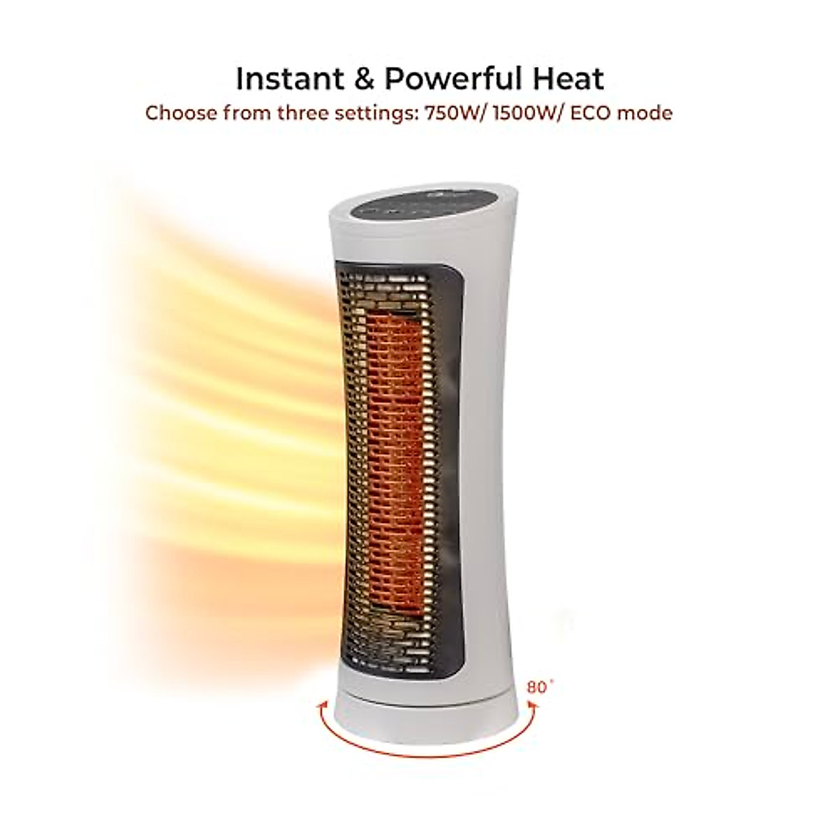 Comfort Zone Electric Oscillating Digital Tower Space Heater with Digital Thermostat, Built-in Overheat Sensor, and Power Indicator Light, Ideal for Home, Bedroom, & Office, 1,500W, CZ457EWT