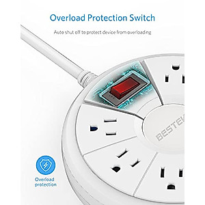 Travel Power Strip, BESTEK 6Ft Extension Cord with 4 USB Ports and 6-Outlet (13A 125V), Surge Protector Power Strip for Dorm Room, Bedside, Cruise Ship, 220J, White