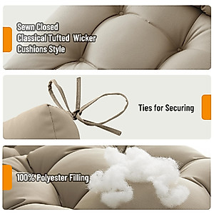 CAYIP 3 Pieces Outdoor Chair Cushions Clearance with Ties,44x19x5 Inches,1 Love seat &2 U-Shape Tufted Patio Bench Cushions for Wicker Outdoor Furniture,All Weather,Khaki