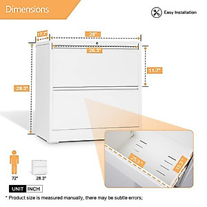 Aobabo 28.3 Inch Long Locking 2 Drawer Anti Tilt Steel Metal Office Storage Filing Cabinet with File Hanging Bar and 2 Keys, White