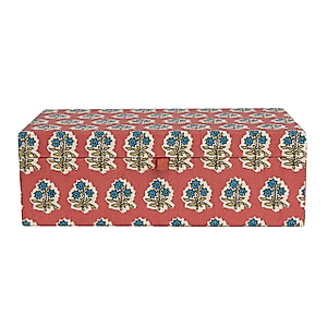 Creative Co-Op Fabric Covered Jewelry Box with Floral Pattern and Interior Mirror, Multicolor