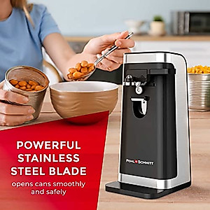 POHL SCHMITT Electric Can Opener, Knife Sharpener and Bottle Opener, Easy Push Down Lever, Black