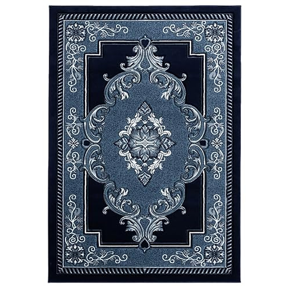 2x4 Small Rug Boho Glamour Thick Plush Oriental Area Rug Traditional Carpet Floral Medallion Rugs for Living Room and Bedroom Floor Navy Blue