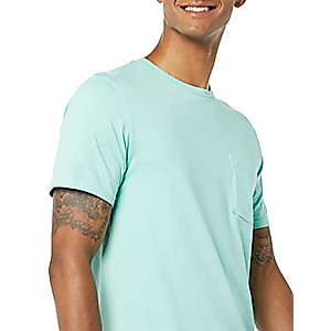 Amazon Essentials Men's Slim-Fit Short-Sleeve Crewneck Pocket T-Shirt, Pack of 2, White/Aqua Blue, Large