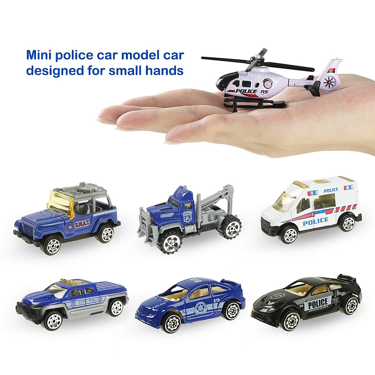 Jenilily Police Car Toy Blue Truck Toy Transporter Mini Vehicles Playsets in Carrier Truck for Kids 3 4 5 6