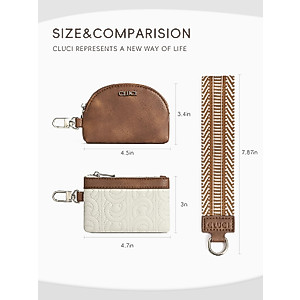CLUCI Dual Pouch Wristlet Wallet Detachable Leather Keychain Wallet for Women Clutch Zipper Coin Purse Beige With Brown