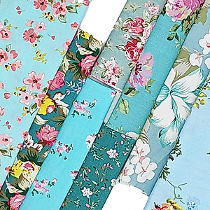 Cartisanat Fat Quarters Fabric Bundles, 8 Pcs (20in x 20in / 50cm x 50cm) Sewing Patterns Quarter Precut Fabrics for Quilting Squares Sheets, Premium Cotton Bundle Patchwork DIY Crafting, Blue Floral
