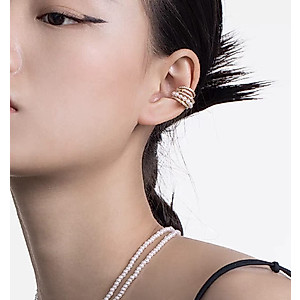 MOEPAPA Pearl Ear Cuff Earrings for Women 14K Gold Ear Cuffs for Non Pierced Ears Cartilage Earrings