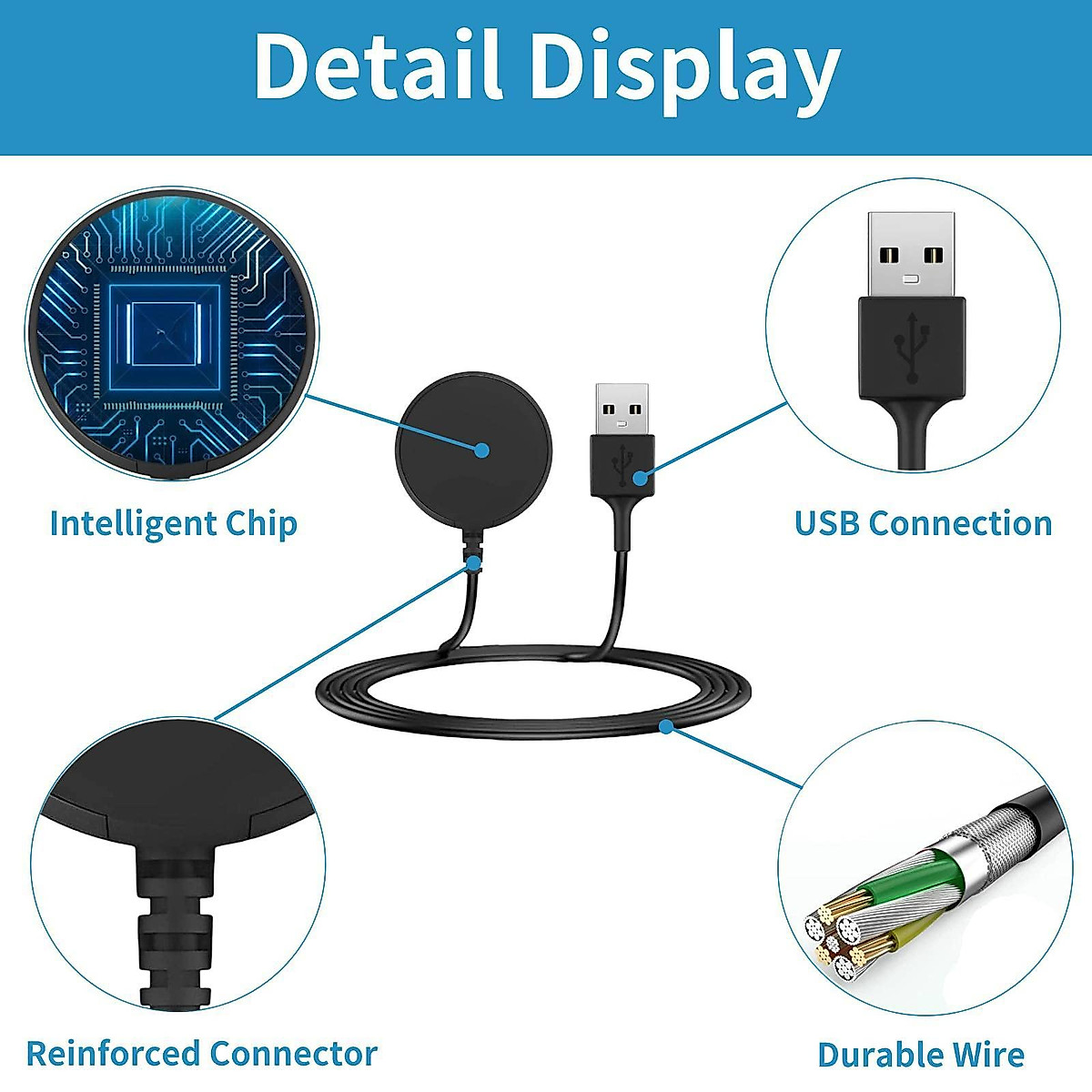 [2-Pack, 3.3ft] Charger for Samsung Galaxy Watch 7/6/6 Classic/5/5 Pro/Ultra/FE, Galaxy Watch 4/3/Active 2/Active Charger Fast Charging