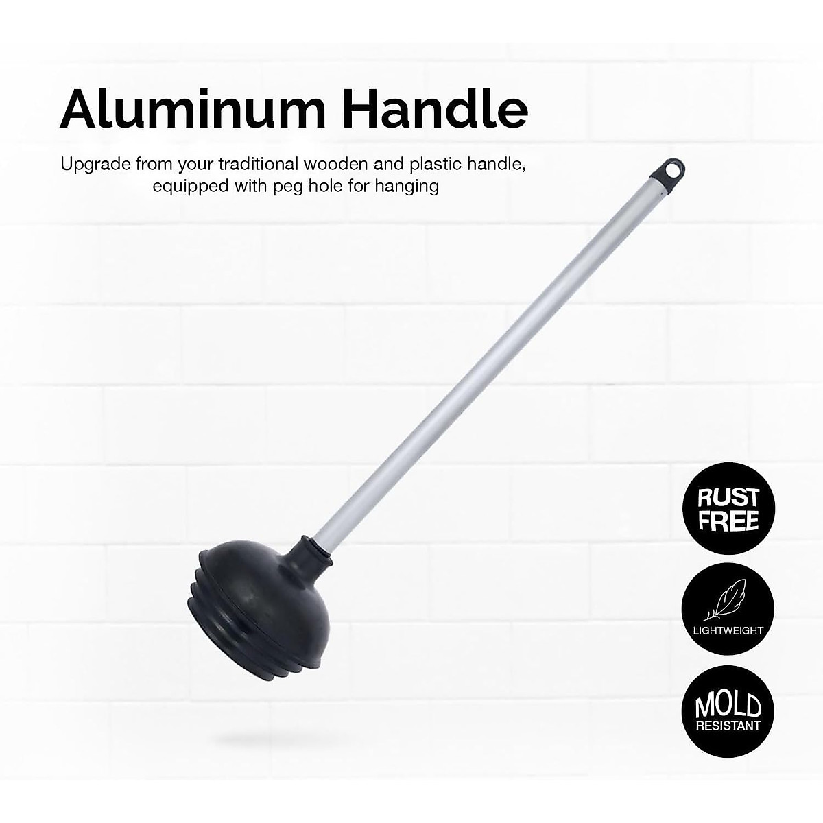 NEIKO 60166A Toilet Plunger with Patented All-Angle Design, Heavy-Duty Toilet Bowl Plunger with Aluminum Handle, Bathroom Necessity , Black, 1-Pack