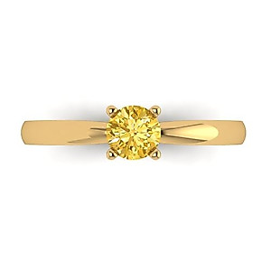 Clara Pucci 0.50ct Round Cut Solitaire Natural Yellow Citrine Engagement Bridal Promise Anniversary Ring in 18K Yellow Gold Size 8.75