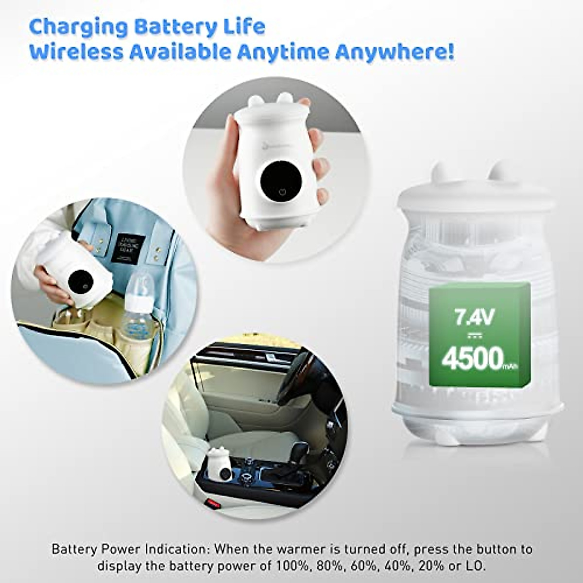 Little Bo Baby Portable Bottle Warmer, Travel Bottle Warmer for Breastmilk and Formula Bottle Warmer Digital Display Perfect Temperature Wireless BPA Free