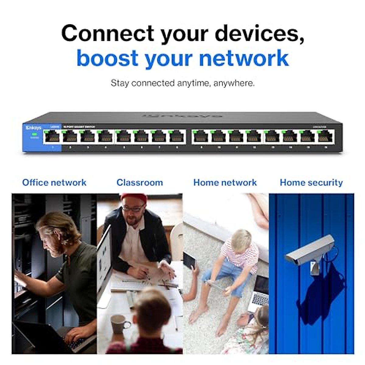 Linksys LGS116 16 Port Gigabit Unmanaged Network Switch - Home / Office Ethernet Switch Hub with Metal Housing - Wall Mount or Desktop Ethernet Splitter, Easy Plug & Play Connection