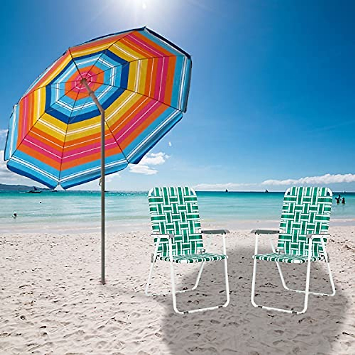 EEBUIHUI Set of 2 Folding Patio Lawn Chairs, Webbed Folding Chair Outdoor Beach Chair High Back Seat Portable Camping Chair for Yard, Garden (Light Green)