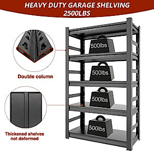 Hymnxemo 78" H Metal Garage Storage Shelves 2500lbs Heavy Duty Garage Shelving Unit Adjustable Industrial Utility Rack Organizer for Garage Basement Warehouse, 78" H x 47.3" W x 18" D，Black