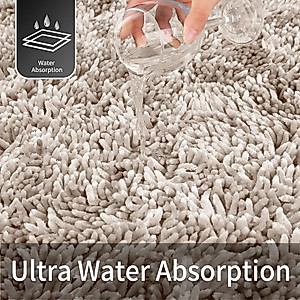 Yimobra Toilet Rugs U Shaped, Luxury Chenille Extra Thick U-Shaped Toilet Rug, Non-Slip Contour Mat for Bathroom Floor, Fluffy Soft, Absorbent Water, Machine Washable, 24.4 x 20.4 Inch, Khaki