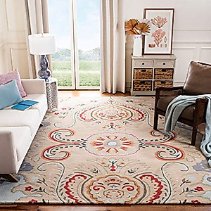 SAFAVIEH Bella Collection 5' Square Beige/Blue BEL118B Handmade Boho Premium Wool Area Rug