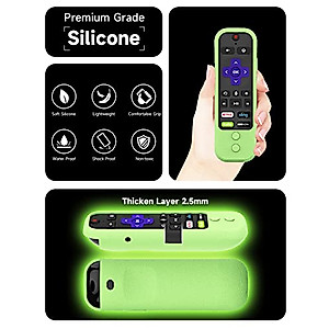 Silicone Remote Case for Roku Ultra 2017/2018(4661) Remote Control Protective Cover for Roku Ultra 4661R with Power Button Remote Anti-Slip Anti-Lost with Hand Strap (Glow in Dark Green)