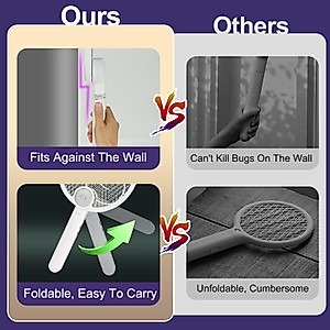 Foldable Electric Fly Swatter Racket, USB Rechargeable with 1200mAh Battery, Large 2 in 1 Bug Zapper Racket, Fly Killer and Mosquito Trap Lamp, for Indoor and Outdoor Home Backyard Patio Camping