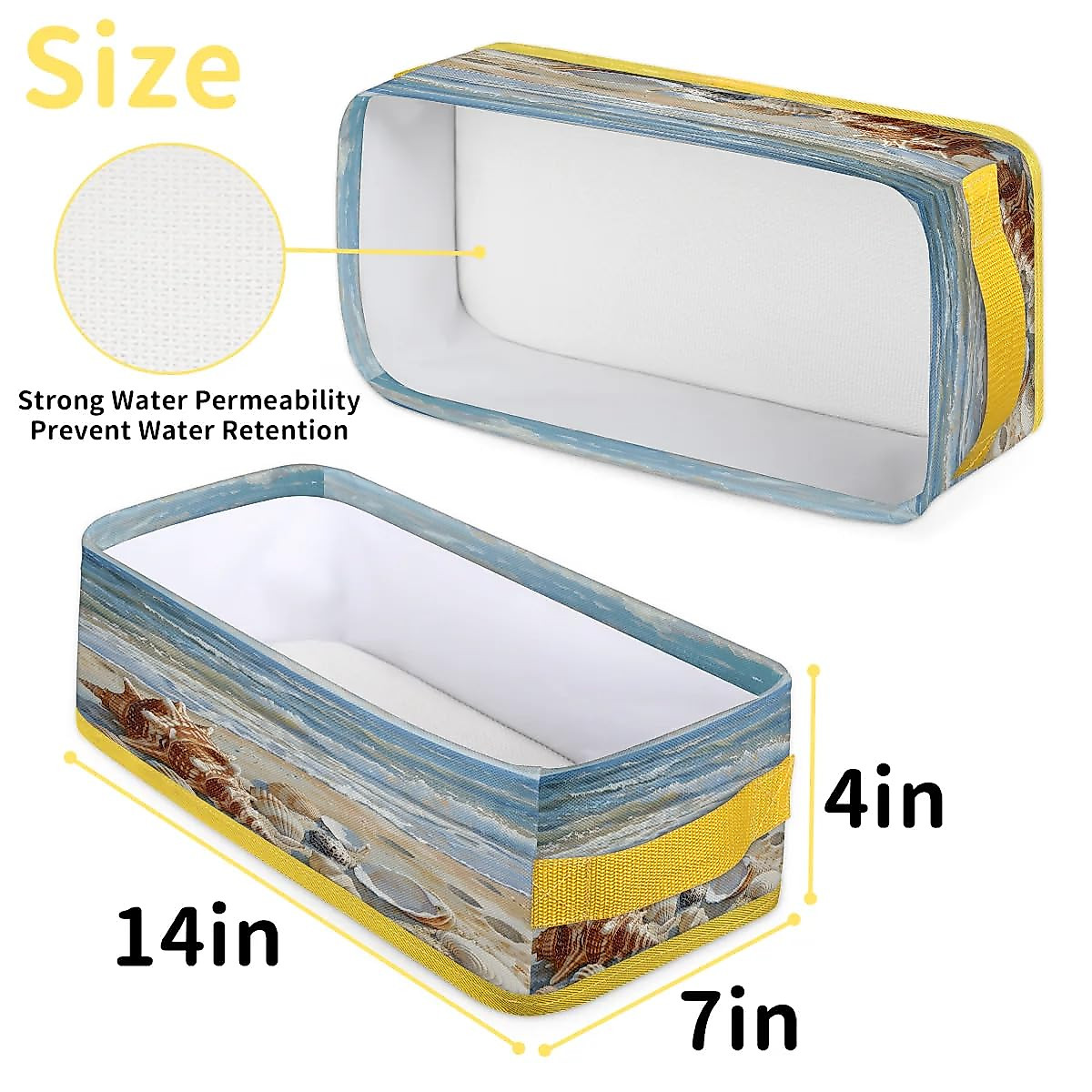 Tablerazzi Ocean Beach Shell Toilet Tank Topper Paper Basket with Handle, Beach Theme Storage Basket for Organizing, Small Fabric Storage Bins for Bathroom Decor