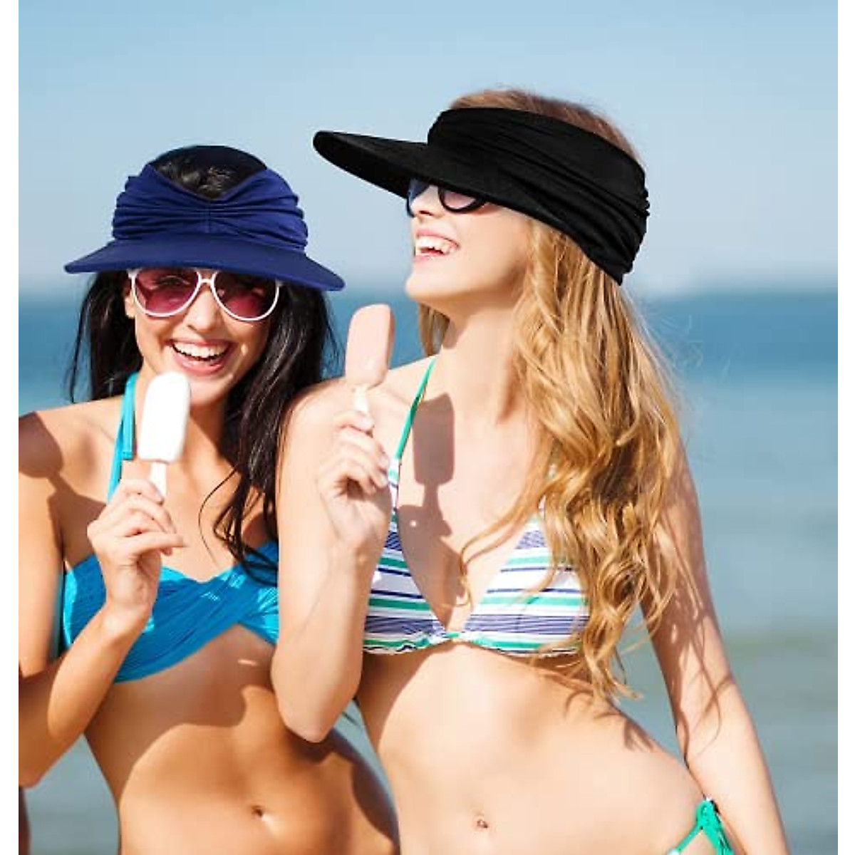 Sun Hat Women Sun Beach Visor Cap UV Protection with Wide Brim for Sports Beach Golf Hiking (Black)