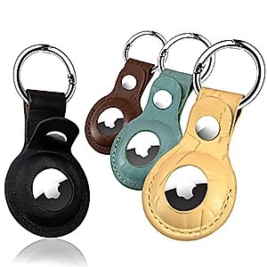 Airtag Keychain for Apple Airtag, 4 Pack Airtags Holder Leather Air Tag Keychain Airtag Cover Air Tag Case for Apple Tracker Apple New AirTag Dog Collar Keys Kids Backpacks Multi Color