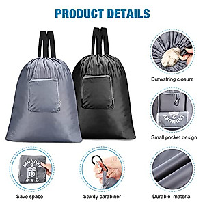 2 Pcs Travel Laundry Bag Dirty Clothes Bag Travel Bags Dirty Laundry Travel Bag Foldable Dirty Clothes Bag for Traveling Women Travel Accessories with Zipper Drawstring for Camp Gym (Gray, Black)