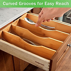 Greenual Silverware Organizer 10 In Utensil Organizer Silverware Tray for Drawer Cutlery Flatware Organizer for Kitchen Bamboo Wood