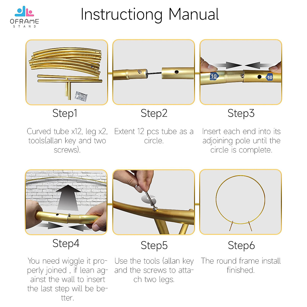 7.2Ft Round Backdrop Stand Circle Balloon Arch Frame Kit for Wedding Flower Ring Party Background Decoration (Aluminum/Gold)……