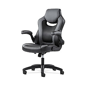 Sadie Racing Gaming Computer Chair- Flip-Up Arms, Black and Gray Leather (HVST911)