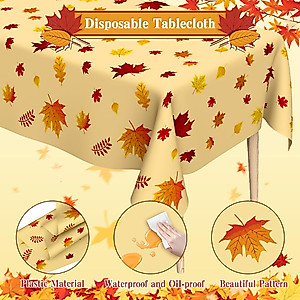 Fall Tablecloth, 2 Pcs Thanksgiving Tablecloth, Autumn Leaves Plastic Tablecloth, Rectangle Disposable Table Cover Waterproof Tablecloth Fall Themed for Holiday Dinner Party Decoration 54 x 108 inches