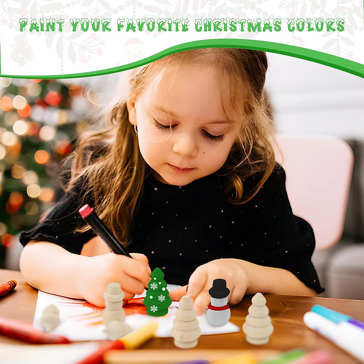 Luckforest 30Pcs Unfinished Wooden Set, Snowman Dolls Craft Christmas Tree Acorns Blank DIY Wooden Natural Wooden Xmas Tree for Crafts Arts Drawing Christmas Decor