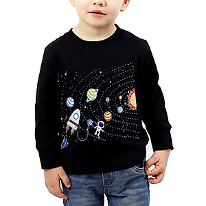 Boys Space Planet Shirts Toddler Boy Long Sleeve Tee Shirt Cartoon Sport Pullover Tops Clothes for Kids 3T