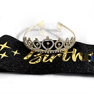 LATFZ 'Birthday Bitch' Sash, Crown Tiara & Party Supplies Kit - Black Glitter Sash, Women's Birthday Gifts