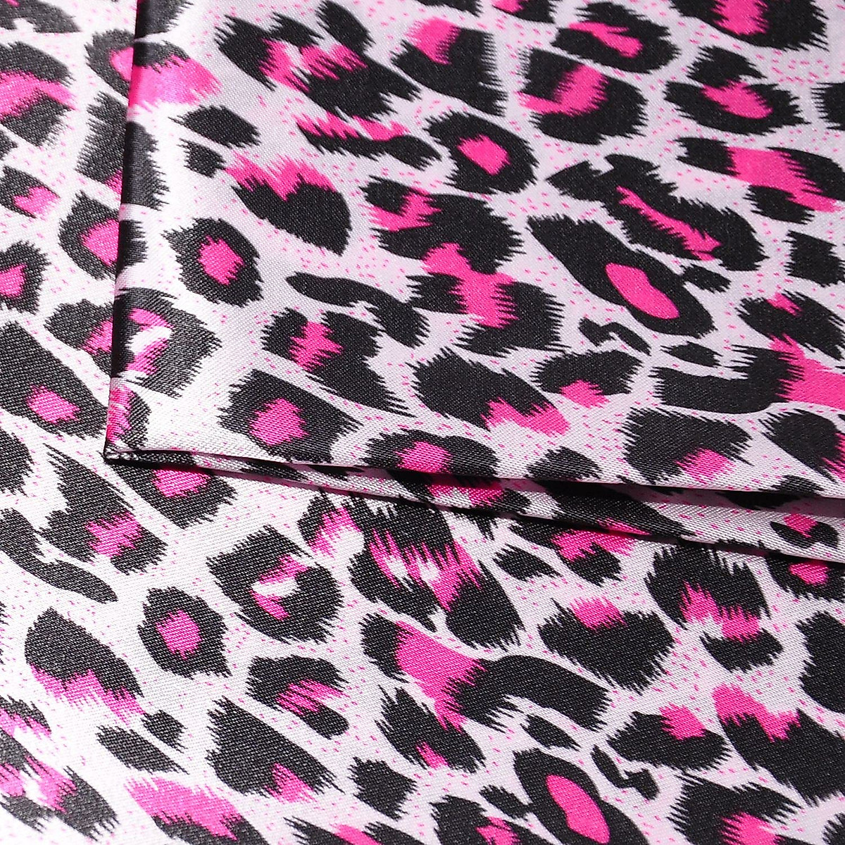 Yutone 59" Wide Satin Fabric, Leopard Skin Animal Print Design Creative Contemporary Artwork, 100% Polyester by Two Yards(Pink)